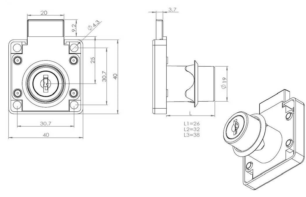 SISO 850, Ø19X38mm | Rim Locks - Square | Fast Key Services Ltd